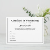 Certificate of Authenticity for Photography Silver Invitation | Zazzle