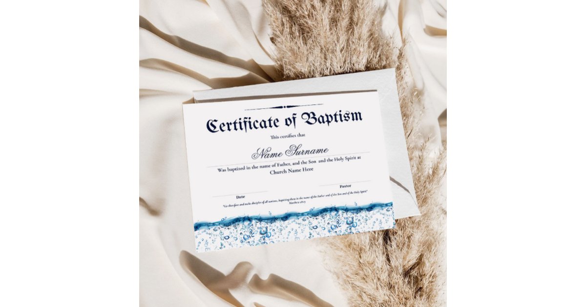 Certificate of Baptism Water Baptism Paper Sheet | Zazzle