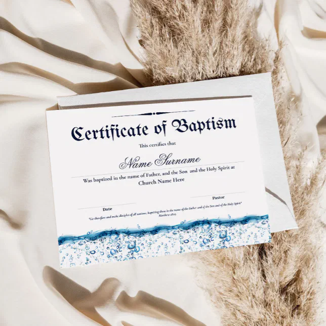 Certificate of Baptism Water Baptism Paper Sheet | Zazzle