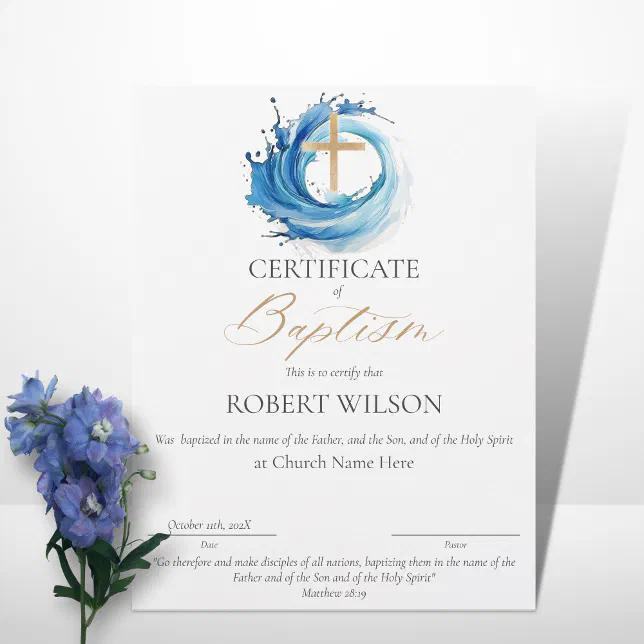 Certificate of Baptism, Water Christening | Zazzle