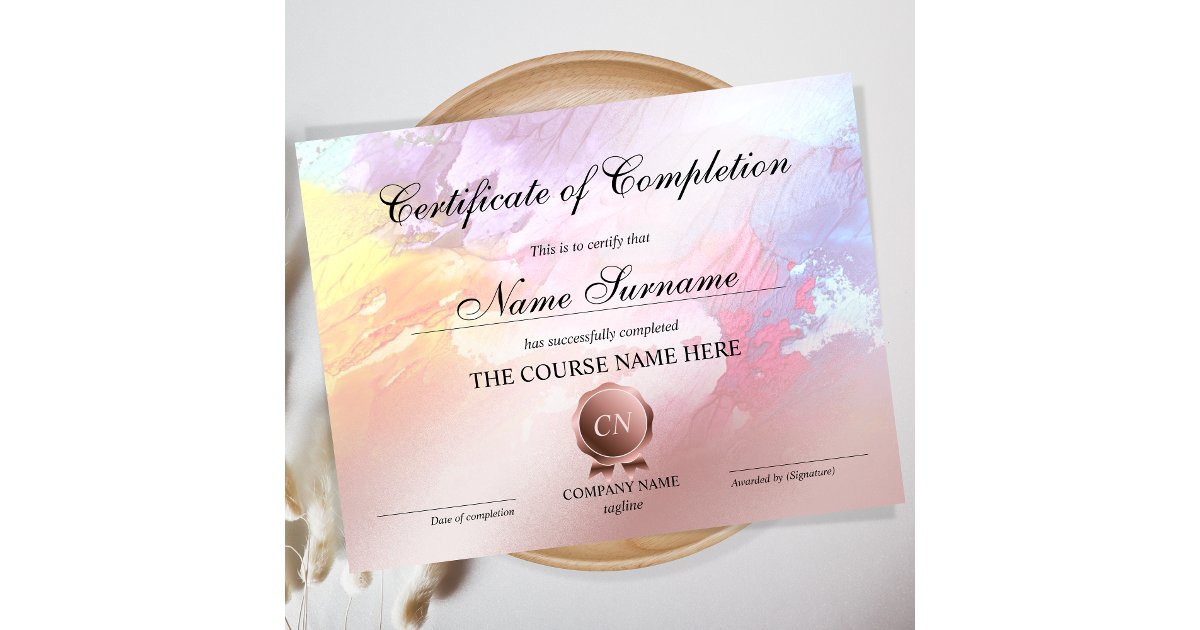 Certificate of Completion Award Course Abstract | Zazzle
