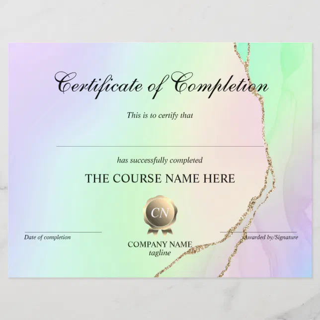 Certificate of Completion Award Course Completion | Zazzle