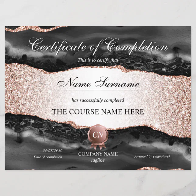 Certificate of Completion Award Course Completion | Zazzle