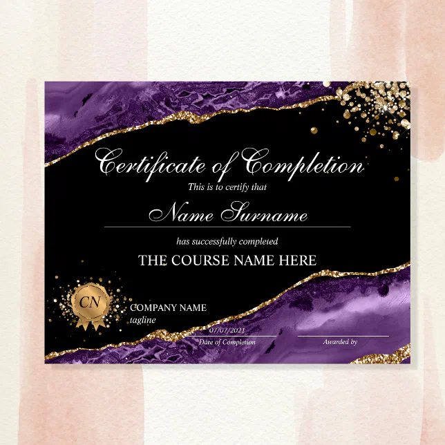Certificate of Completion Award Course Completion | Zazzle