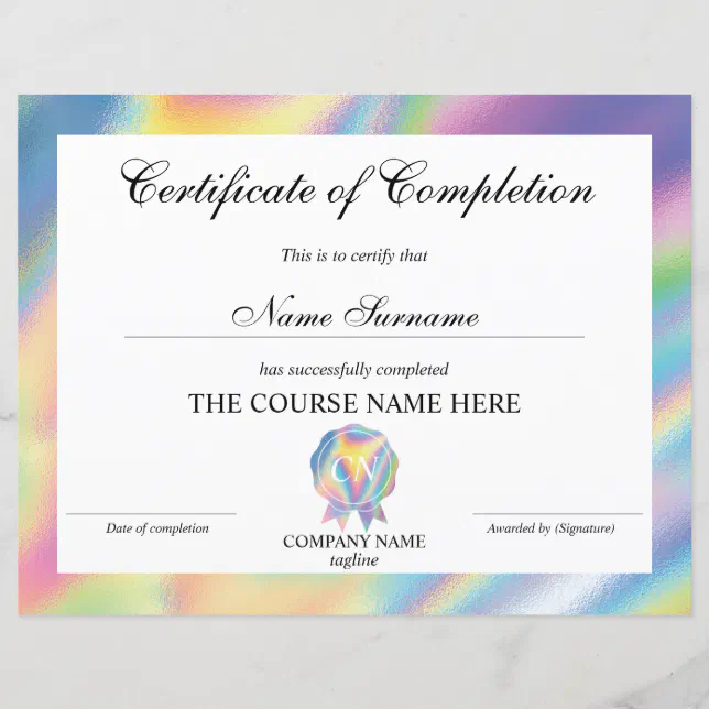 Certificate of Completion Award Course Completion | Zazzle