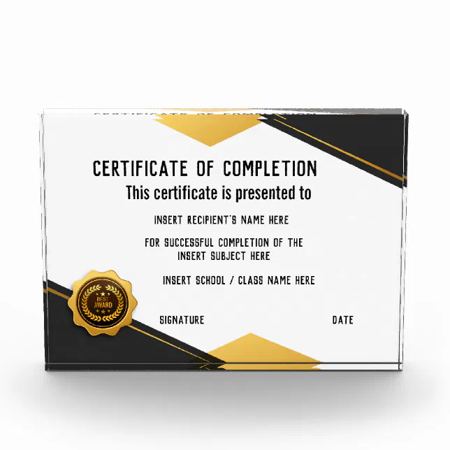 Certificate of Completion Award Plaque | Zazzle
