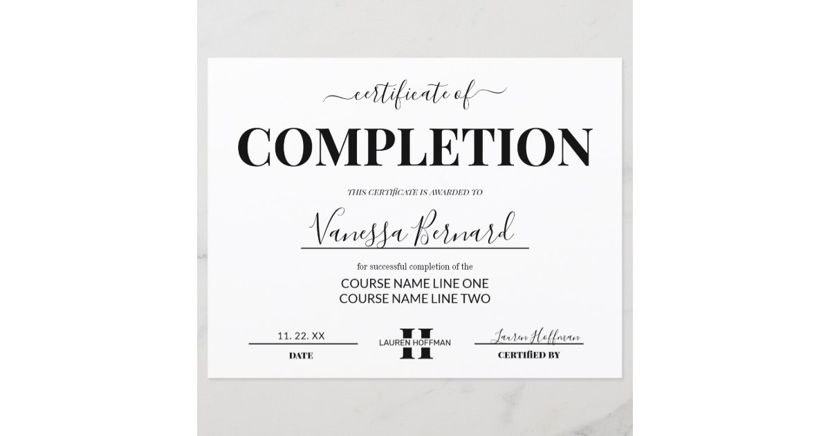 Certificate Of Completion Course Award Monogram | Zazzle