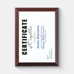 Certificate of Completion Custom Watermark Award Plaque | Zazzle