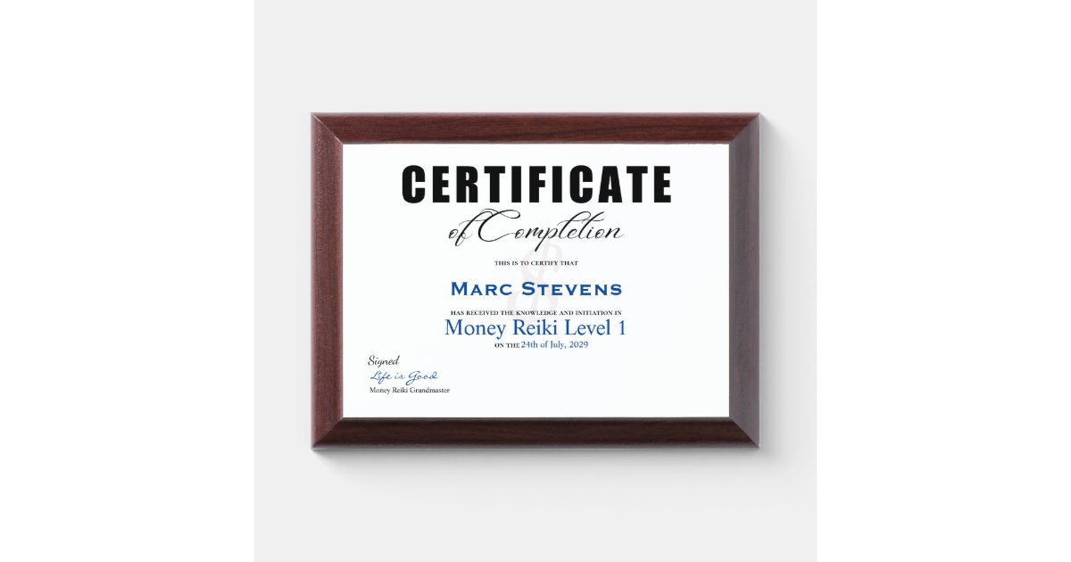 Certificate of Completion Custom Watermark Award Plaque | Zazzle