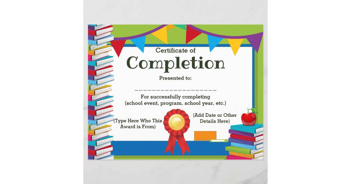 Certificate of Completion Customizable Kids 8.5x11 | Zazzle