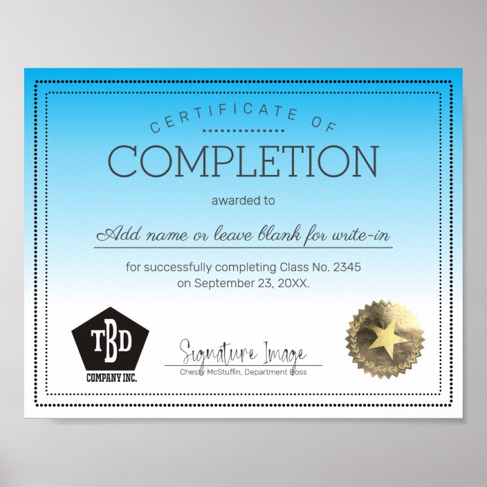 Certificate of completion employee award poster | Zazzle.com