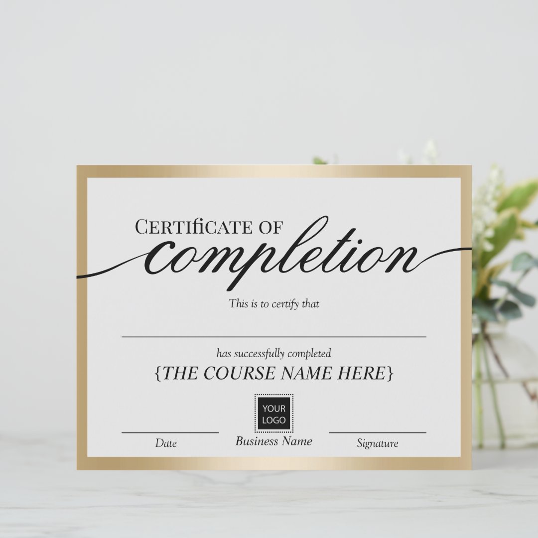 Certificate of Completion Gold Frame Award | Zazzle