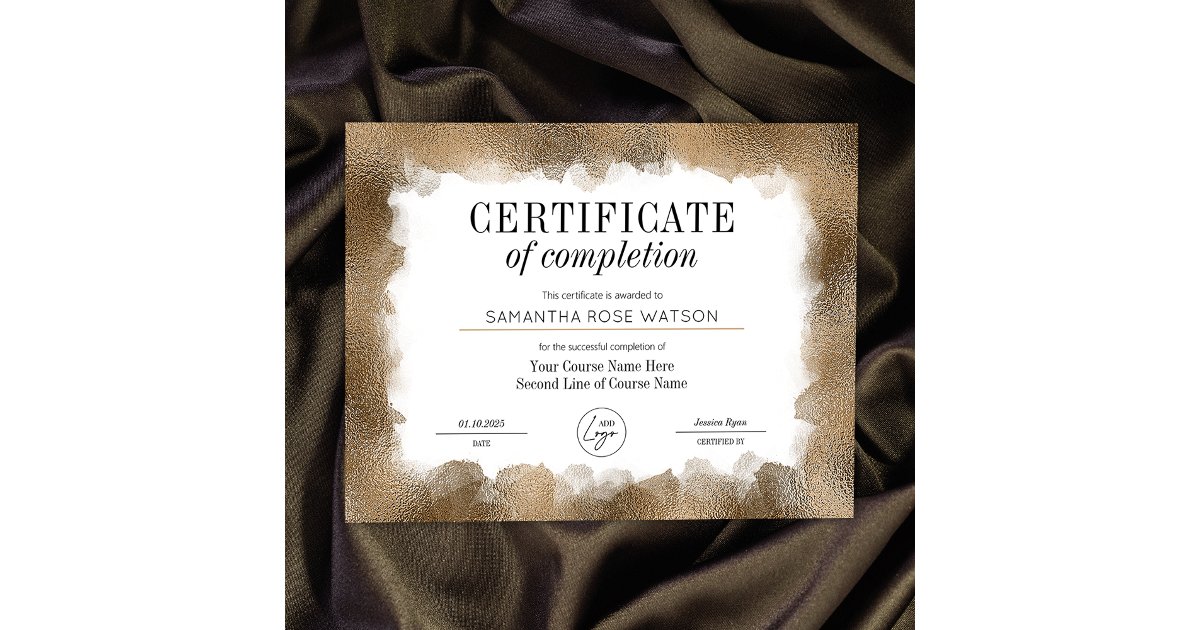 Certificate of Completion Gold Glitter Salon Award | Zazzle
