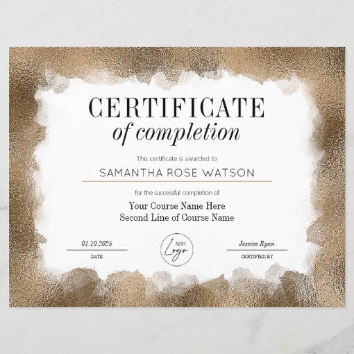 Certificate of Completion Gold Glitter Salon Award | Zazzle