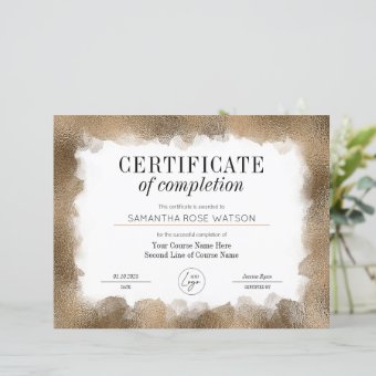 Certificate of Completion Gold Glitter Salon Award | Zazzle