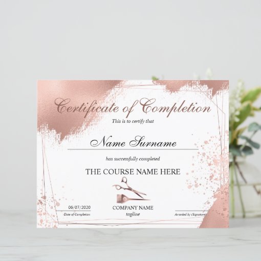 Certificate of Completion Hair stylist Course | Zazzle