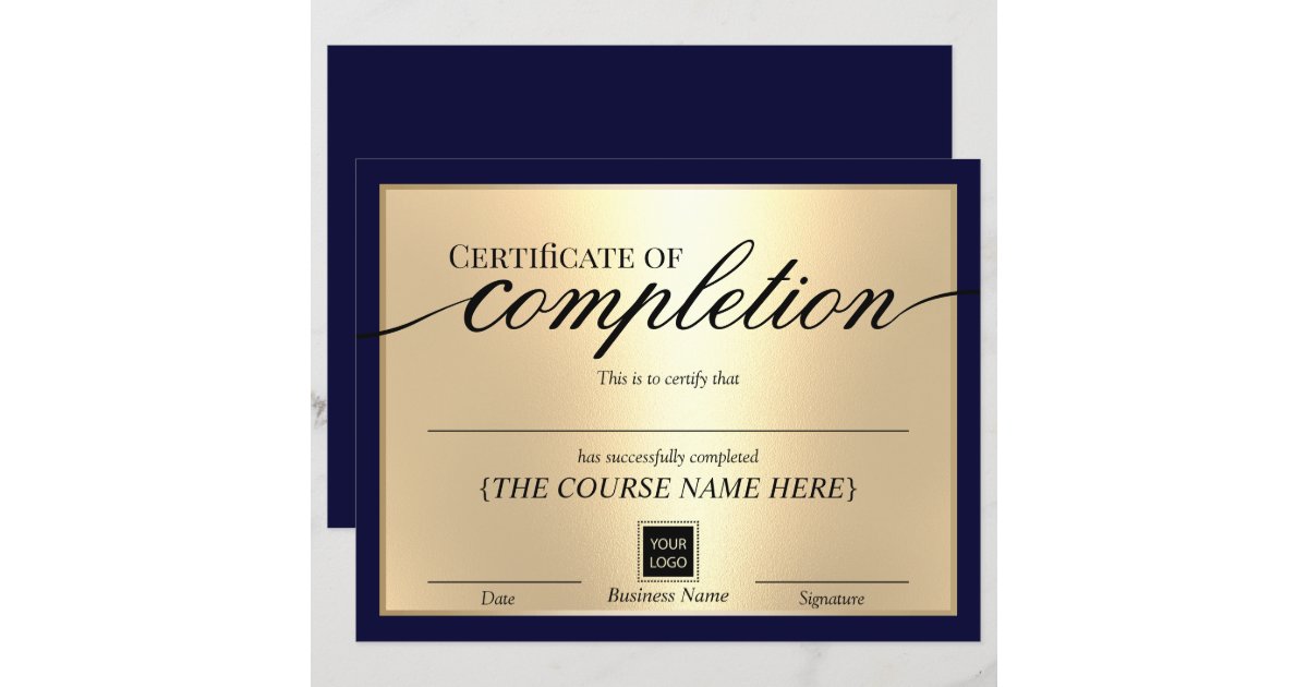 Certificate of Completion Navy & Gold Award | Zazzle