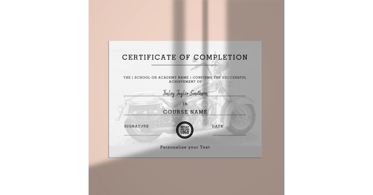 Certificate of Completion of Motorcycle Training | Zazzle