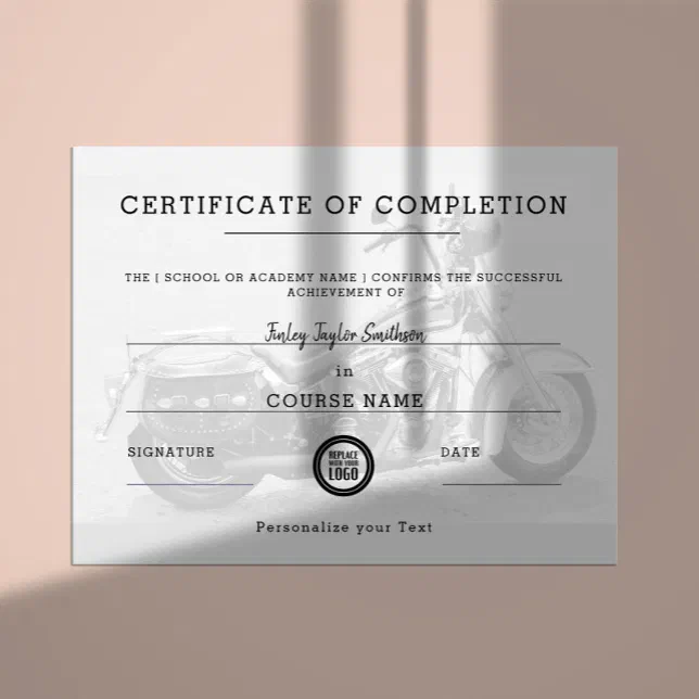 Certificate of Completion of Motorcycle Training | Zazzle