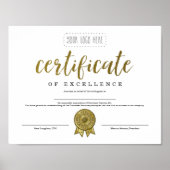 Certificate of Excellence Appreciation Recognition Poster | Zazzle