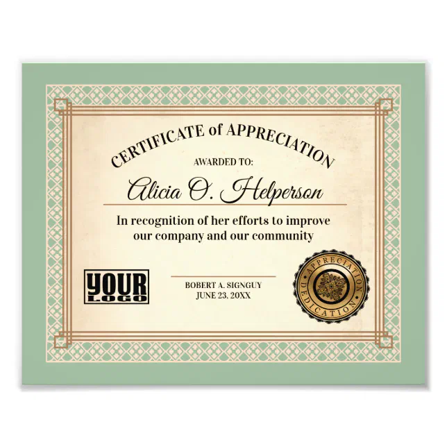 certificate of excellence employee recognition photo print | Zazzle