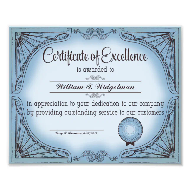 certificate of excellence employee recognition photo print | Zazzle