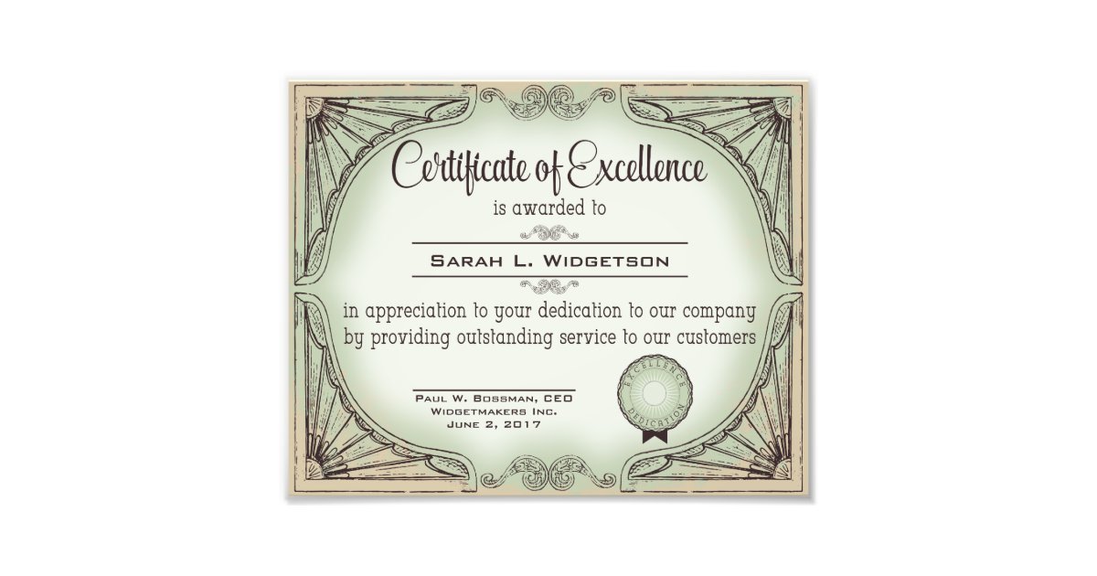 certificate of excellence employee recognition photo print | Zazzle