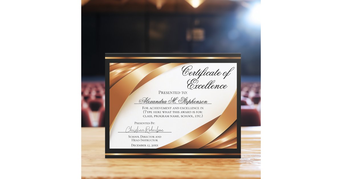 Certificate of Excellence Gold Black Ribbons | Zazzle