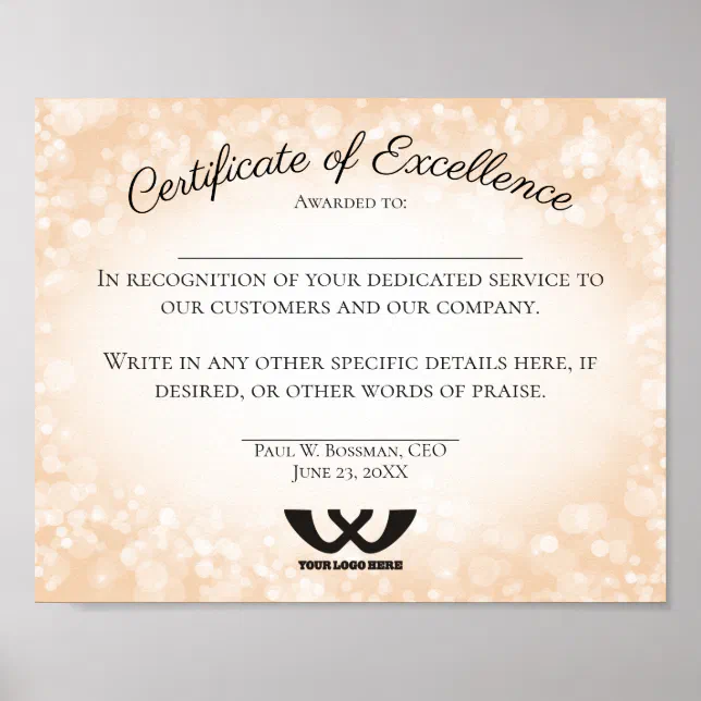 Certificate of excellence staff employee award poster | Zazzle