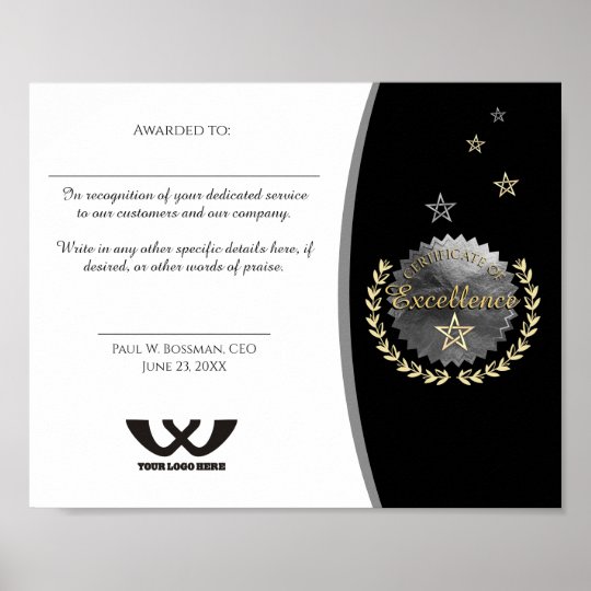 Certificate of excellence staff employee award poster | Zazzle.com