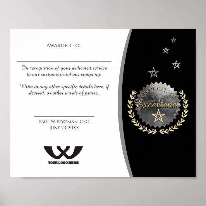 Certificate of excellence staff employee award poster | Zazzle.com