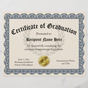 Certificate of Graduation Blue Customizable 8.5x11 | Zazzle