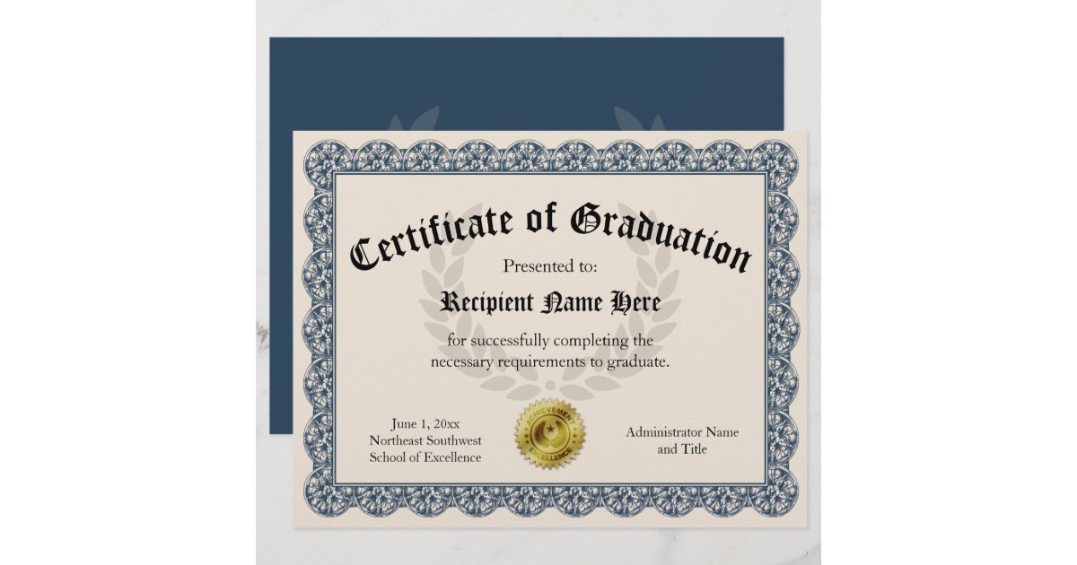 Certificate of Graduation Blue Customizable 8.5x11 | Zazzle