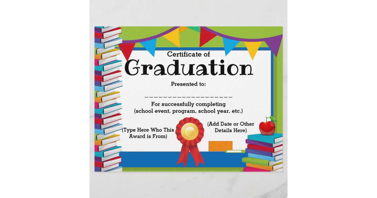 Certificate of Graduation Customizable Kids 8.5x11 | Zazzle