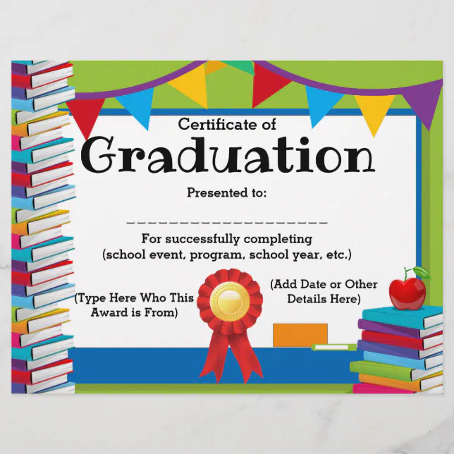 Certificate of Graduation Customizable Kids 8.5x11 | Zazzle