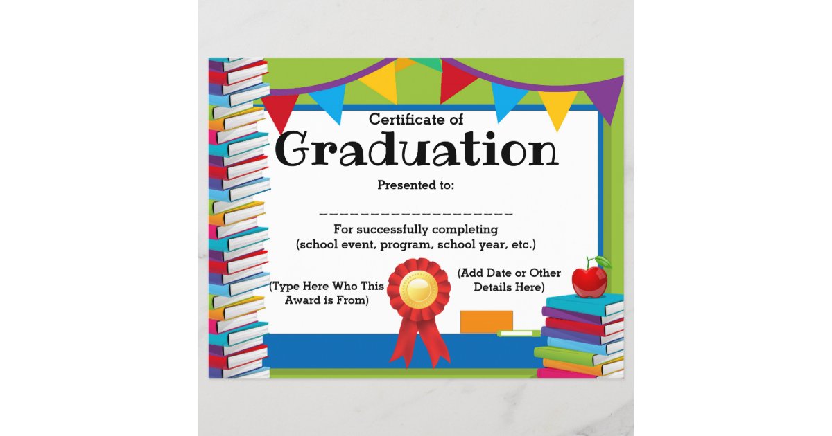 Certificate of Graduation Customizable Kids 8.5x11 | Zazzle