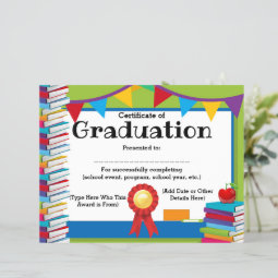 Certificate of Graduation Customizable Kids 8.5x11 | Zazzle