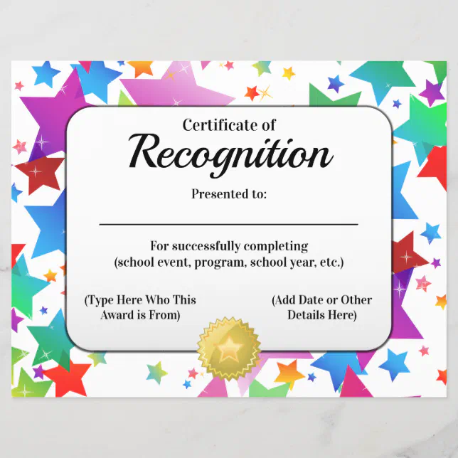 Certificate of Recognition Customizable 8.5x11 | Zazzle