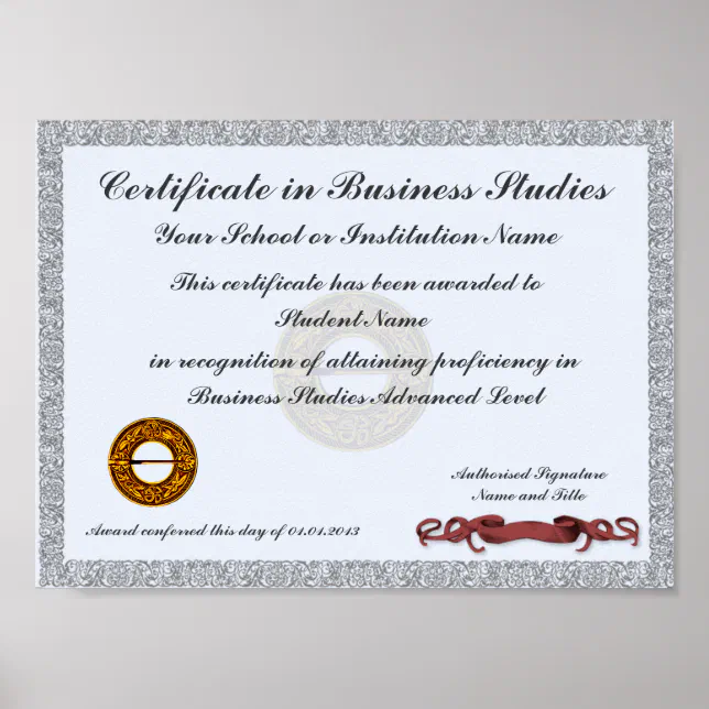 Certificate of Subject Curriculum Award Poster | Zazzle