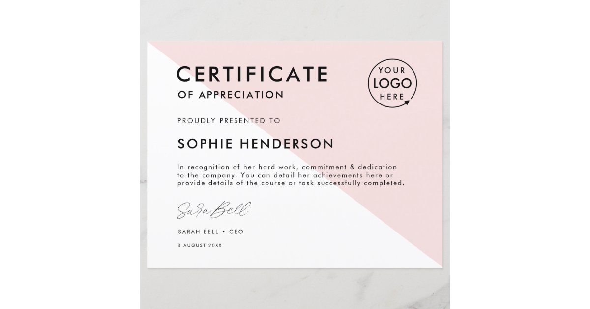 Certificate Pink Professional Logo Award Template | Zazzle