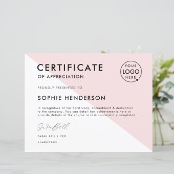 Certificate Pink Professional Logo Award Template | Zazzle