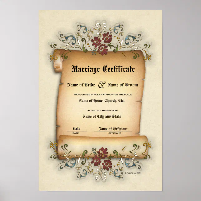 Certificate Wedding-Marriage-(Ornamental Keepsake) Poster | Zazzle