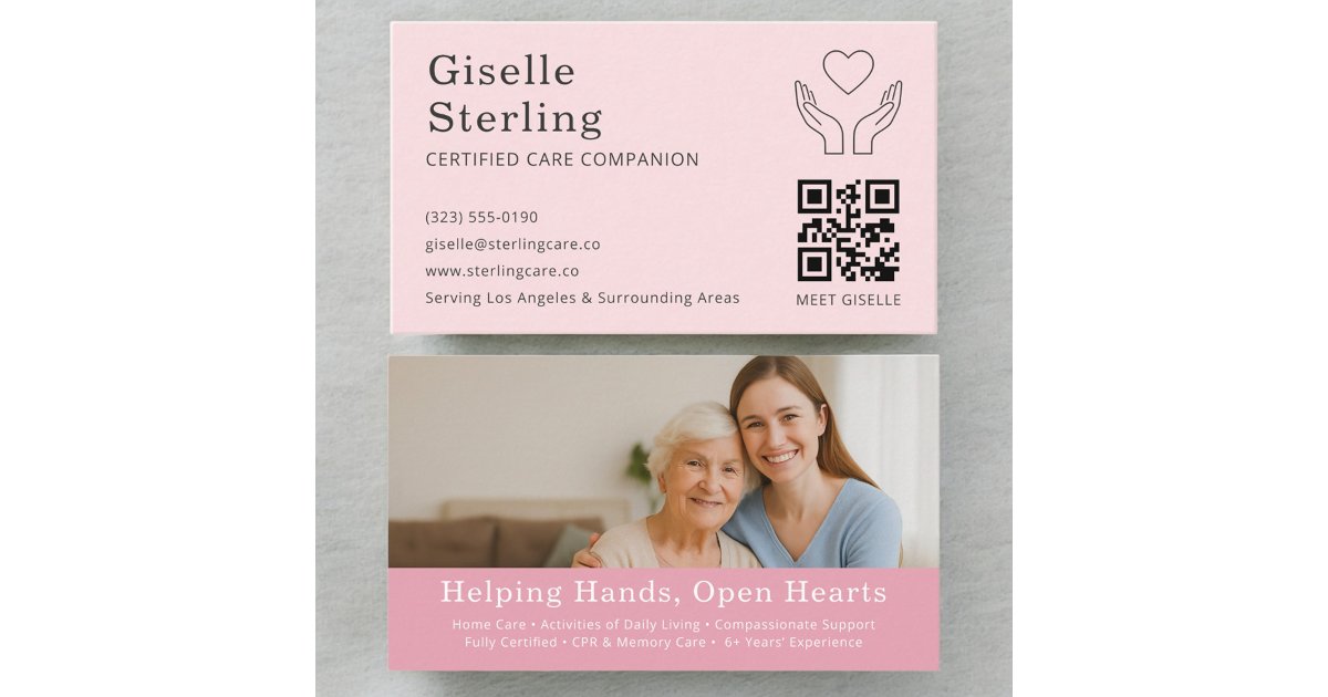 Certified Caregiver Home Help QR Code Companion Business Card | Zazzle