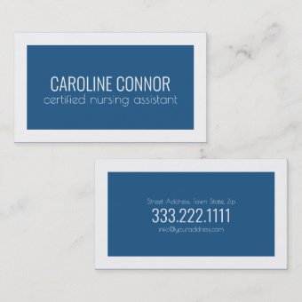 Certified Nursing Assistant Blue & White Border Business Card | Zazzle
