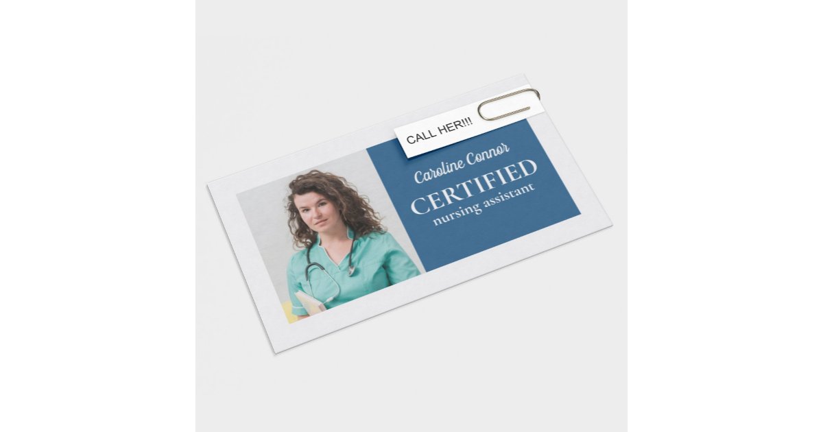 Certified Nursing Assistant Blue & White Border Business Card | Zazzle