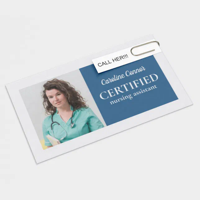 Certified Nursing Assistant Blue & White Border Business Card | Zazzle