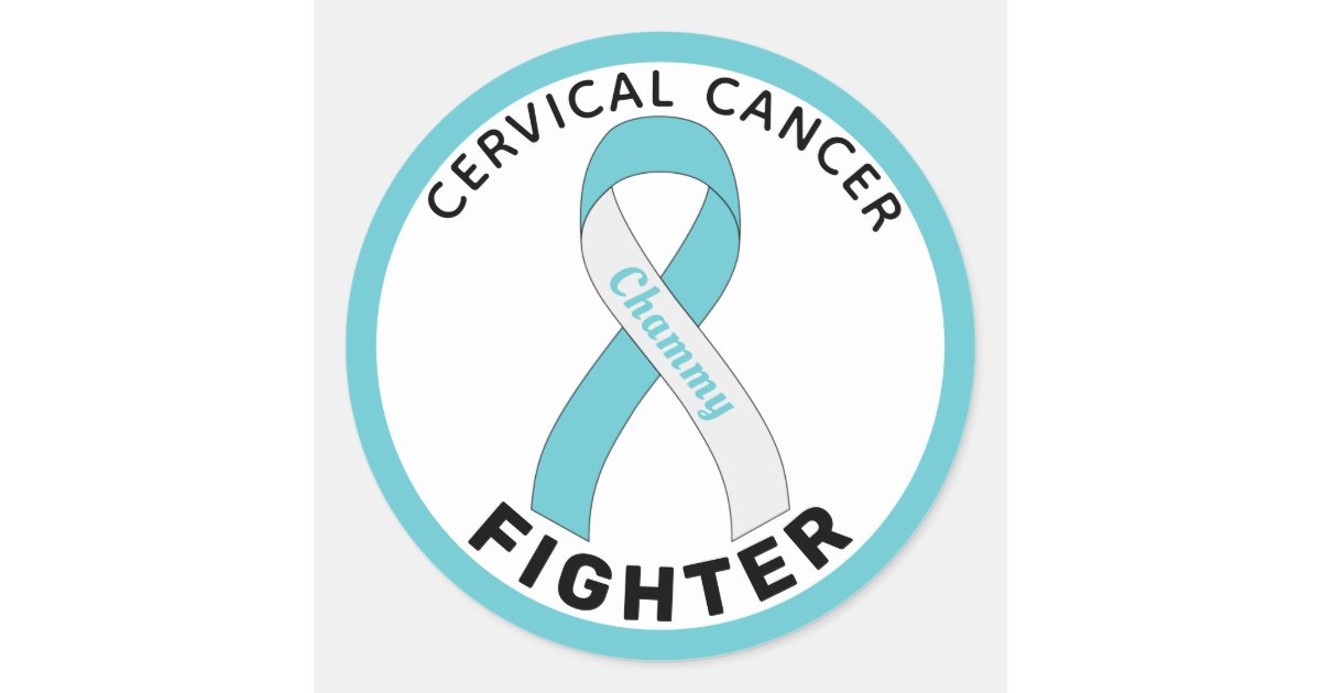 Cervical Cancer Fighter Ribbon White Round Sticker | Zazzle