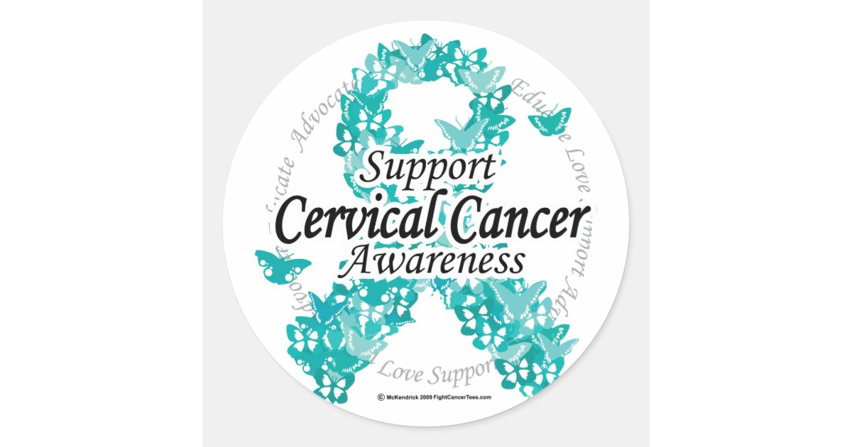 Cervical Cancer Ribbon of Butterflies Classic Round Sticker | Zazzle