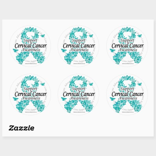 Cervical Cancer Ribbon of Butterflies Classic Round Sticker | Zazzle