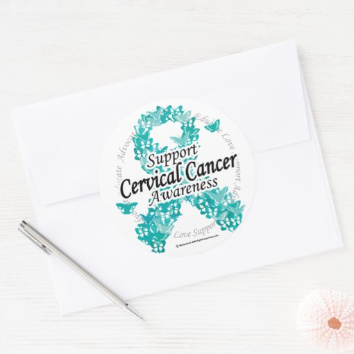 Cervical Cancer Ribbon of Butterflies Classic Round Sticker | Zazzle